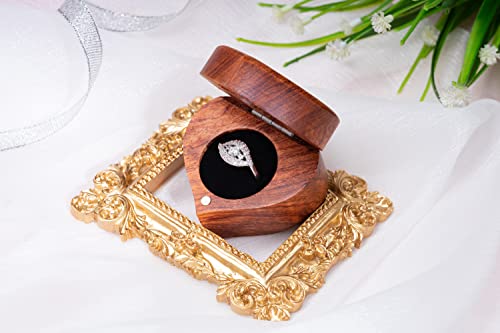 Ring Box Heart - Handmade Wooden Ring Box for Proposal, Rustic Vintage Ring Bearer Box, Wooden Ring Box Heart Shape Ring Box (Will You Marry Me - Heart)