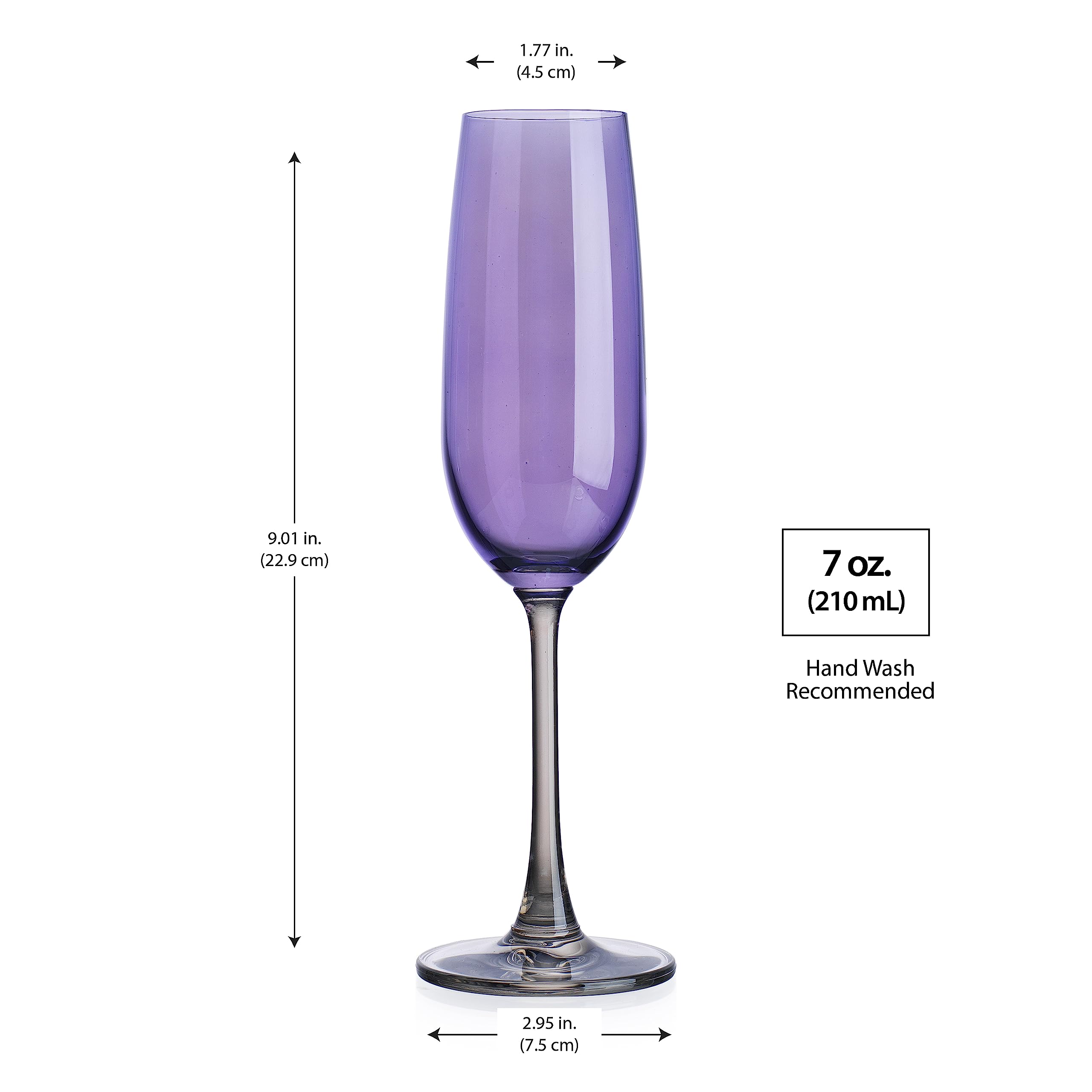 Home to Table Elegant Purple Flute Champagne Glasses Set of 4, 7oz With Stem - Fancy Glass Cups - Modern Unique Drinking Glasses for Home, Dinner Table, Parties