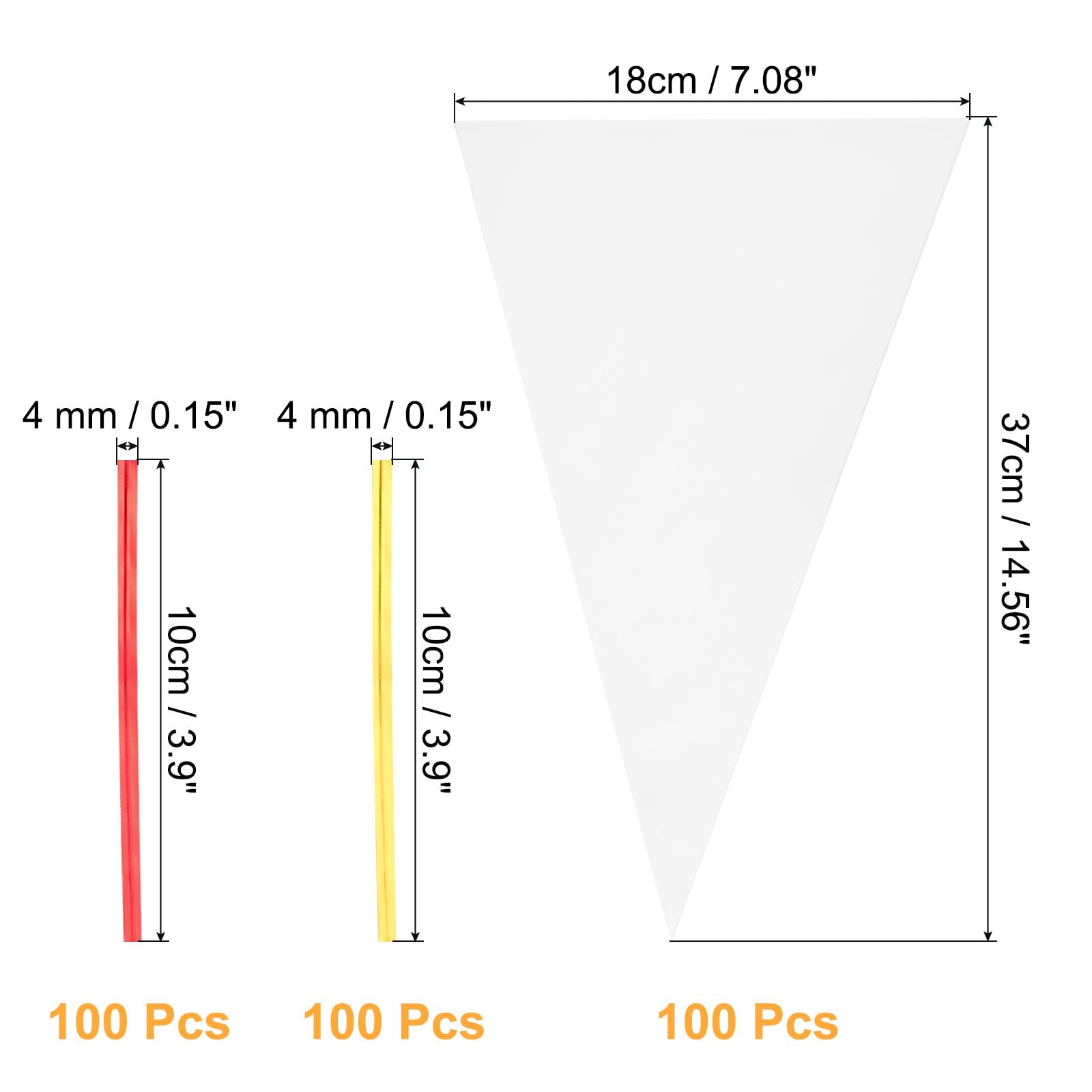 uxcell 200 Pcs Cone Cello Bags, Clear Flat Plastic Cello Treat Bag with Gold/Red Twist Ties Candy Bags Cookie Bags for Christmas Snacks Candy Cookie Sweet