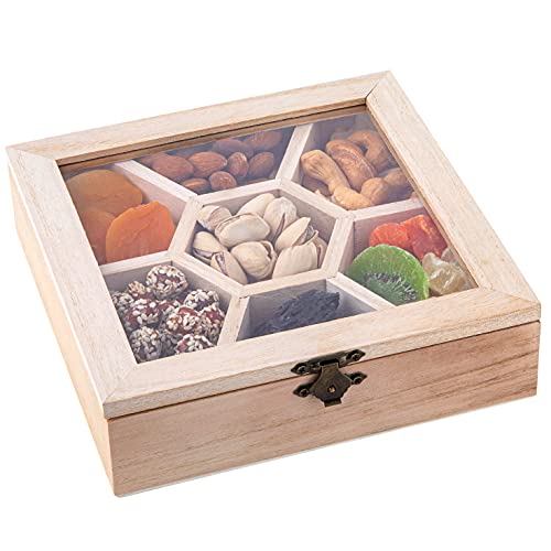 Hammont Wooden Sectional Boxes with Lid - (2 Pack) - (7''x7''x2'') - Present Boxes Best for Birthday, Wedding and Party Favours