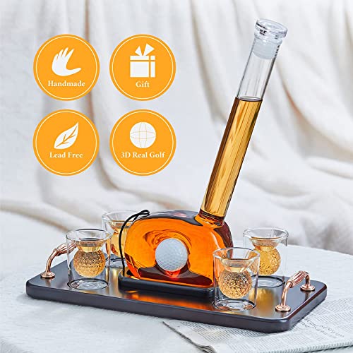 Golf Decanter Whiskey Decanter Set with 4 Golf Ball Whiskey Glasses - Unique Golf Gifts for Men - 750ML Golf Themed Liquor Decanters for Alcohol, Bourbon, Scotch, Vodka, Tequila, Wine