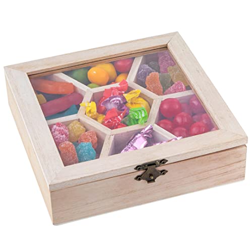 Hammont Wooden Sectional Boxes with Lid - (2 Pack) - (7''x7''x2'') - Present Boxes Best for Birthday, Wedding and Party Favours