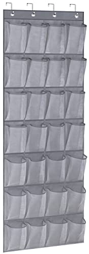 SLEEPING LAMB 28 Breathable Mesh Pockets Over The Door Shoe Rack Hanging Shoe Organizer for Closet Shoe Holder for Men Sneakers, Women Heels, with 4 Metal Hooks, Grey