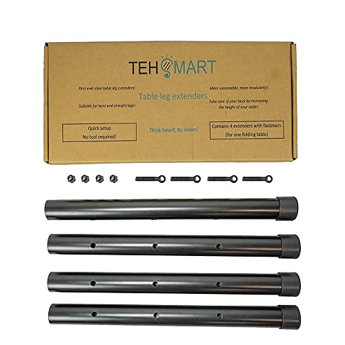 TEH SMART Table Leg Extenders for Folding Table β 4-Pack Table Risers for Straight and Bent Legs β Highly Durable Steel Construction β 16 Inches Height β Ideal for Back Pain (Black, 400x35)
