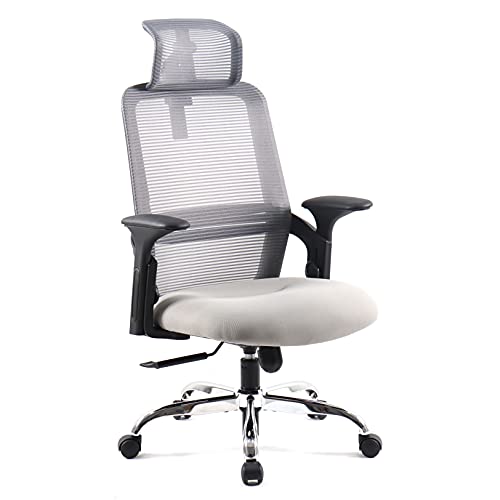 Ergonomic Mesh Office Chair,High Back Desk Computer Chair Adjustable Neck Head,Armrest Reclining Chair for Home Office (Grey1)