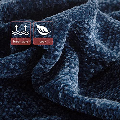 ACCOTIA Navy Blue Chenille Throw Blanket for Couch, Super Soft Fluffy Throw Blanket for Chair, 50X60inches - Super Fluffy Warm Decorative Fringe for Home Décor, Bed and Living Room(50“X60, Navy)