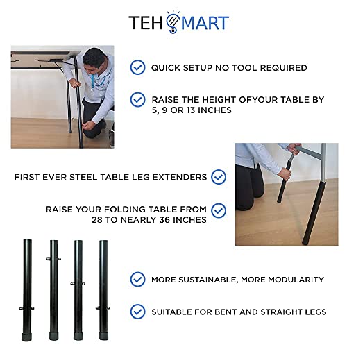 TEH SMART Table Leg Extenders for Folding Table β 4-Pack Table Risers for Straight and Bent Legs β Highly Durable Steel Construction β 16 Inches Height β Ideal for Back Pain (Black, 400x35)