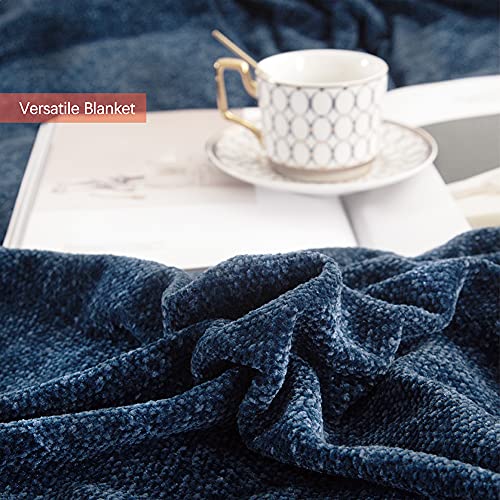 ACCOTIA Navy Blue Chenille Throw Blanket for Couch, Super Soft Fluffy Throw Blanket for Chair, 50X60inches - Super Fluffy Warm Decorative Fringe for Home Décor, Bed and Living Room(50“X60, Navy)