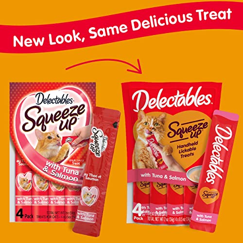 Hartz Delectables Squeeze Up Interactive Lickable Wet Cat Treats for Adult & Senior Cats, Tuna & Salmon, 32 Count
