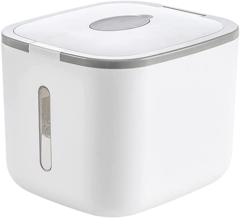 GQU Airtight Rice Dispenser 22 Lbs Food Storage Container Automatic Flip Cover Rice Bucket for Cereal Grain Flour Rice Nuts Beans Pet Food Countertop, Gray