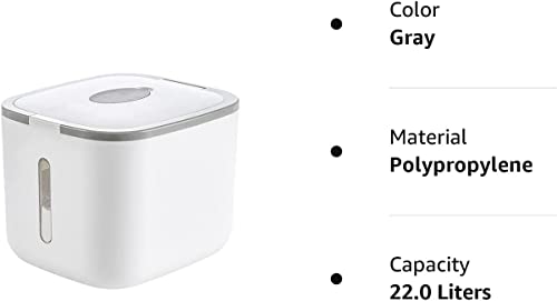 GQU Airtight Rice Dispenser 22 Lbs Food Storage Container Automatic Flip Cover Rice Bucket for Cereal Grain Flour Rice Nuts Beans Pet Food Countertop, Gray