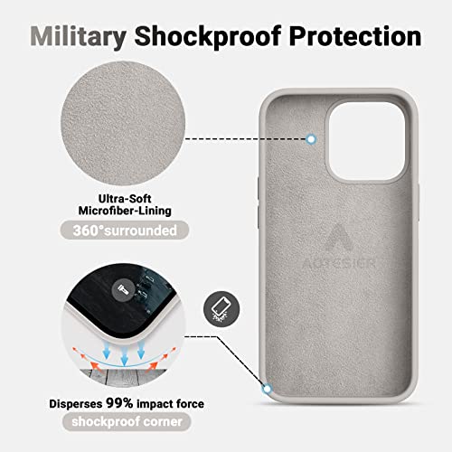 AOTESIER iPhone 13 Pro Phone Case,[Military Shockproof Protection] Liquid Silicone Case with [Soft Anti-Scratch Microfiber Lining] Camera & Screen Protection 6.1 inch Slim Thin Cover（Stone）