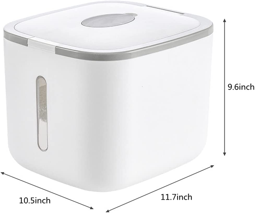 GQU Airtight Rice Dispenser 22 Lbs Food Storage Container Automatic Flip Cover Rice Bucket for Cereal Grain Flour Rice Nuts Beans Pet Food Countertop, Gray