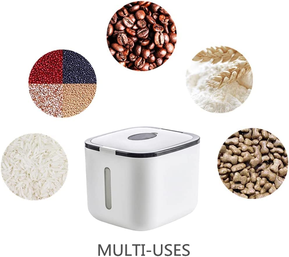 GQU Airtight Rice Dispenser 22 Lbs Food Storage Container Automatic Flip Cover Rice Bucket for Cereal Grain Flour Rice Nuts Beans Pet Food Countertop, Gray