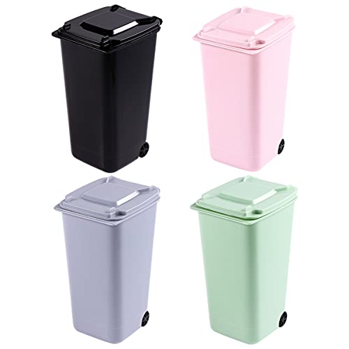 Kisangel 4Pack Mini Trash Can with Lid Set, Desktop Wastebasket Small Garbage Storage Bin for Office Home School