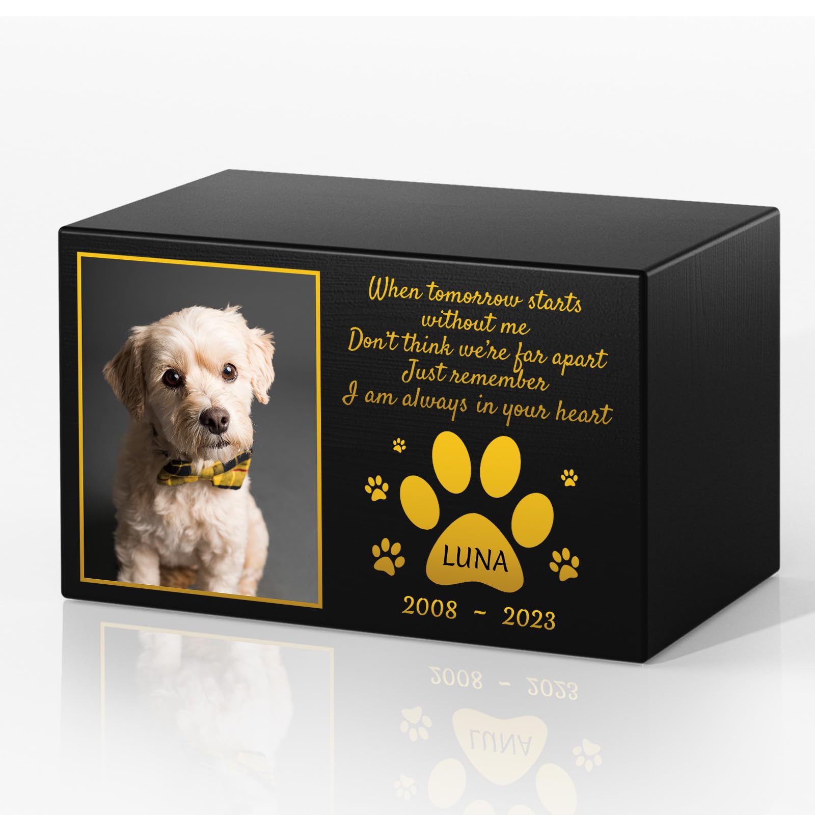 Bemaystar Personalized Pet Urns for Dogs Ashes - Custom Wooden Keepsake Urn Box with Photo for Pet Memorial Keepsake, Box Pet Cremation Urn, Sympathy Gift for a Pet Weight of Up to 10 lbs