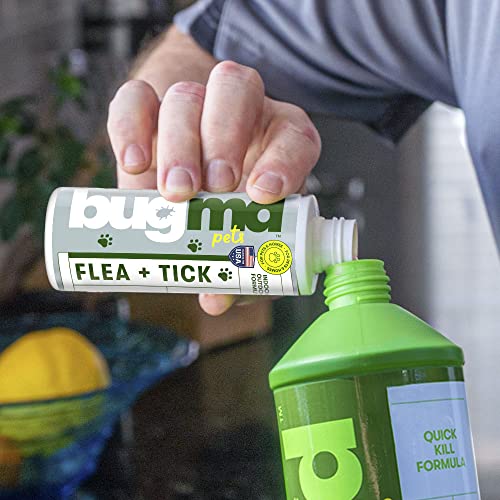 BugMD Flea and Tick Concentrate (3.7 oz)- Essential Oil-Powered Formula, Controls Fleas, Ticks, Mites in Dogs, Cats, and Other Furred Animals, Spray on Pet Beds, Kennels