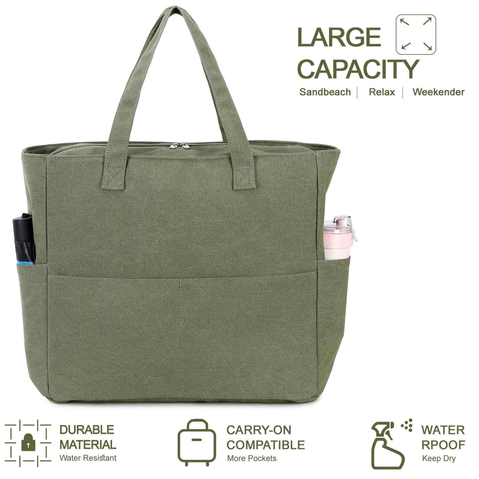 LEDAOU Beach Bag Waterproof Sandproof Women Tote Bag Pool Bag with Zipper for Gym Grocery Travel with Wet Pocket