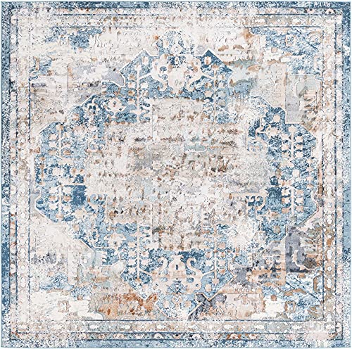 Rugs.com Highbury Collection Rug ā 8 Ft Square Teal Medium-Pile Rug Perfect for Living Rooms, Kitchens, Entryways