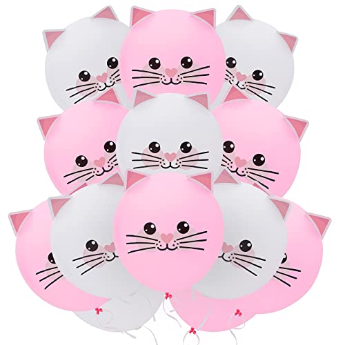 36 Pack Latex Balloons for Cat Birthday Party Supplies, Party Decorations (Pink, White, 12 In)