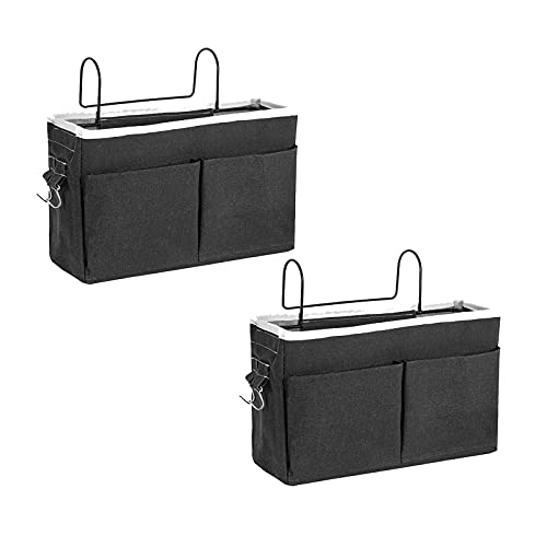 KeDun Kedoung 2Pack Bedside Organizer Caddy Hanging with Hook, Bed Storage Pocket for Dorm Kids Room Top Bunk Bed Loft Bed, Bedside Storage for Phone Remote Control Laptop BooksBlack)