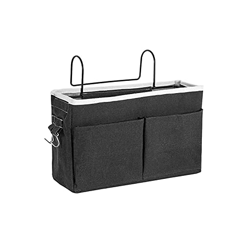 KeDun Kedoung 2Pack Bedside Organizer Caddy Hanging with Hook, Bed Storage Pocket for Dorm Kids Room Top Bunk Bed Loft Bed, Bedside Storage for Phone Remote Control Laptop BooksBlack)