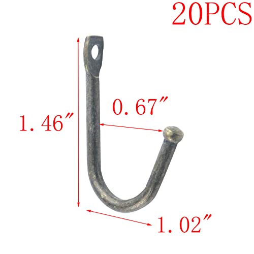 MY MIRONEY Early American Single Prong Iron Hooks Rustic Coat Hook Decorative Colonial Wall Hooks Multi-Purpose Hanging Hooks with Screws Pack of 20
