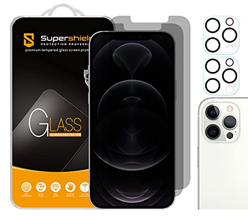 (2 Pack) Supershieldz (Privacy) Anti Spy Screen Protector Designed for Apple iPhone 12 Pro Max (6.7 inch) + Camera Lens [Tempered Glass] Anti Scratch, Bubble Free