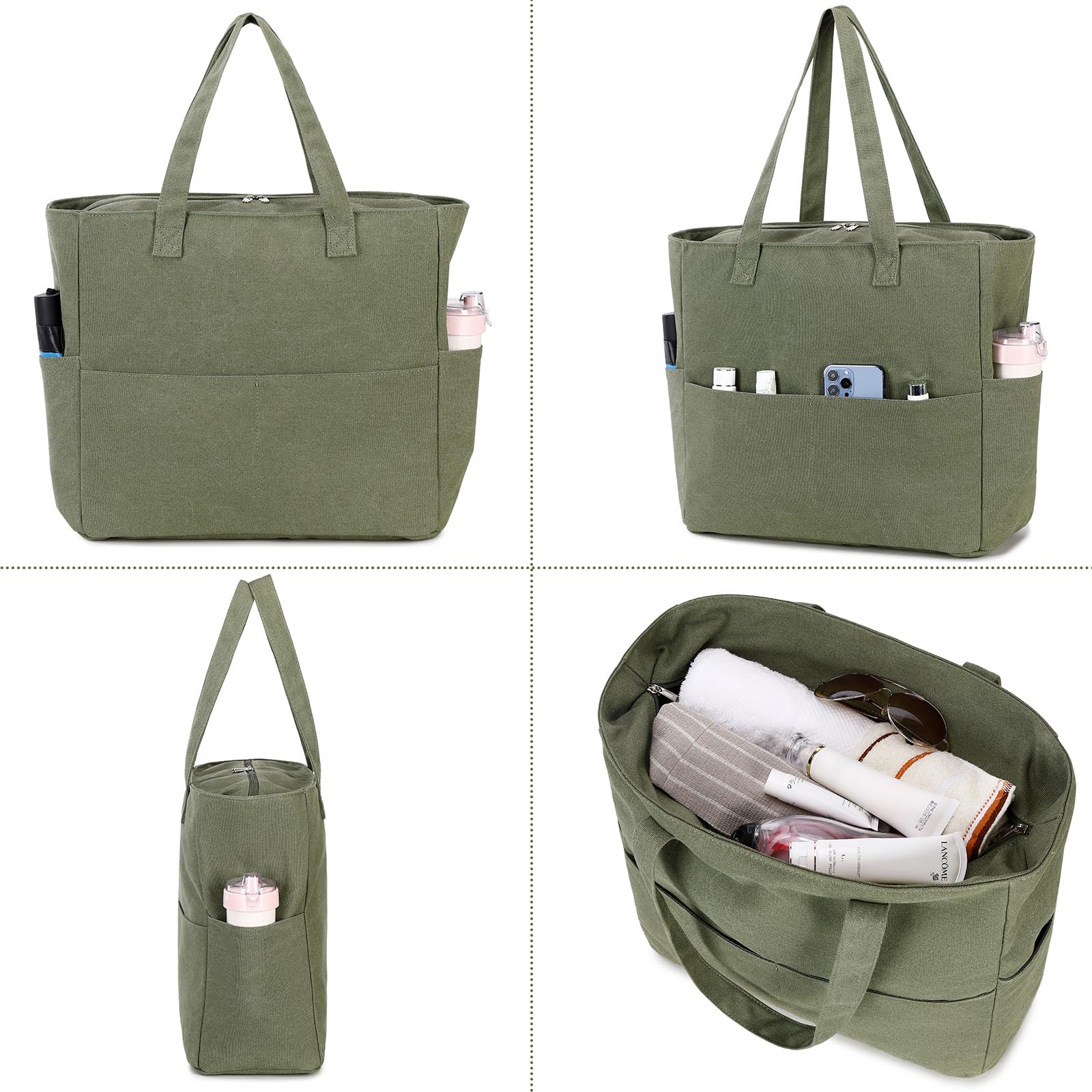 LEDAOU Beach Bag Waterproof Sandproof Women Tote Bag Pool Bag with Zipper for Gym Grocery Travel with Wet Pocket