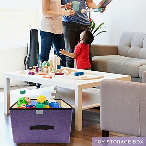 LELE LIFE Foldable Storage Box with Dustproof Lid and Handle, Foldable Storage Bin Collapsible Storage Organizer for Closet, Bedroom, Home, Purple