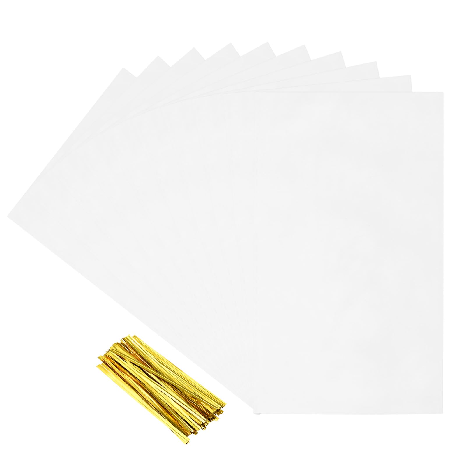 uxcell 100 Pcs Clear Cello Bags, Clear Flat Plastic Cello Treat Bags with Gold Twist Ties Gift Bags Cookies Bags for Christmas Snacks Candy Cookie Gifts