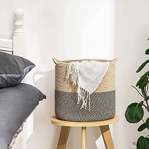 YOUDENOVA Cotton Rope Cube Storage Baskets, 13x13 Round Woven Baskets 4 Pack, Grey & Black Bundles