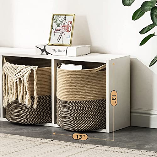 YOUDENOVA Cotton Rope Cube Storage Baskets, 13x13 Round Woven Baskets 4 Pack, Grey & Black Bundles