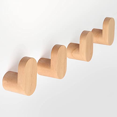 LIVESO Wood Wall Hooks, Modern Minimalist Wood Hooks Wall Mounted, Natural Wooden Wall Coat Hook Rack, Wooden pegs for Hanging Hat, Towel, Robe, Bag (Pack of 4pcs)