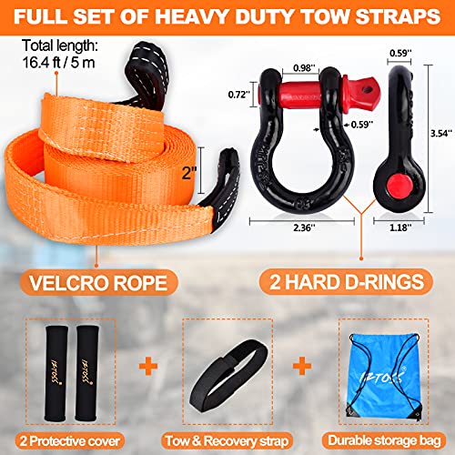 Tow Strap, Heavy Duty Tow Rope 2" X 16.4 ft 11000 Lbs (5 T) Recovery Straps with 2pcs 1/2" D-Ring Shackles, Protective Sleeves, Storage Bag, Emergency Off Road Truck Accessories, Daily Use for Car