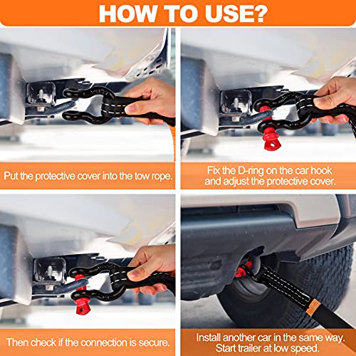 Tow Strap, Heavy Duty Tow Rope 2" X 16.4 ft 11000 Lbs (5 T) Recovery Straps with 2pcs 1/2" D-Ring Shackles, Protective Sleeves, Storage Bag, Emergency Off Road Truck Accessories, Daily Use for Car
