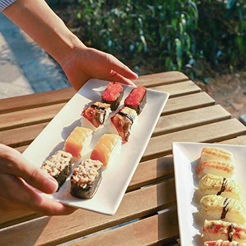 DOWAN (Set of 8) 14" Porcelain Sushi Plate for Appetizer, Meat, Dessert, Dishwasher&Oven Safe & DOWAN 12" Rectangle Serving Plates, for Thanksgiving Appetizers, Snacks, Lunch, Chips, Party