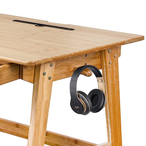 Dicunoy Computer Desk with 2 Drawers, 46" Solid Bamboo Home Office Writing Desk for Small Spaces, Compact Simple Style Tables with Gap Design and Hook for PC, Laptop, Students, Study, Makeup, Bedroom