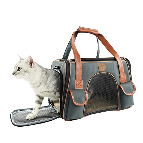 Premium Pet Carrier Airline Approved Soft Sided for Cats and Dogs Portable Cozy Travel Pet Bag, Car Seat Safe Carrier (Medium, Deep Grey-1)
