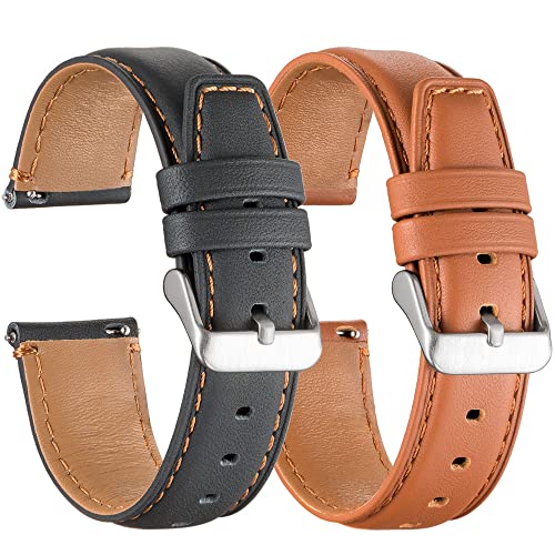 Galaxy Watch 46mm Bands 2 Pack, Compatible with Samsung Gear S3 Frontier / Classic Band, for Galaxy Watch 46mm Band, Width 22mm Leather Men Women Quick Release Smart Straps (Black+Brown)