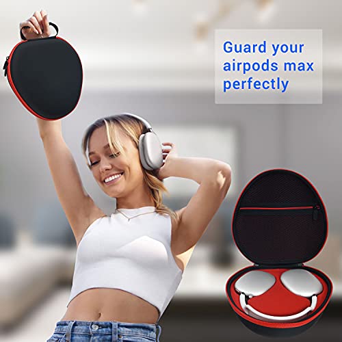 AirPods Max Case Hard Carrying Case for New AirPods Max Portable Storage Bag with Mesh Pocket for AirPods Max Accessories (Black + Red)