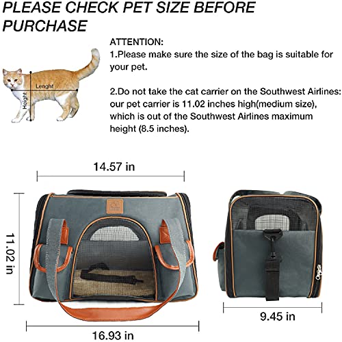 Premium Pet Carrier Airline Approved Soft Sided for Cats and Dogs Portable Cozy Travel Pet Bag, Car Seat Safe Carrier (Medium, Deep Grey-1)