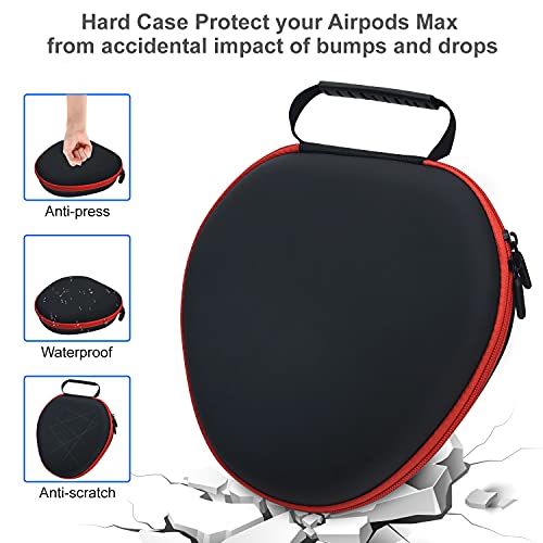 AirPods Max Case Hard Carrying Case for New AirPods Max Portable Storage Bag with Mesh Pocket for AirPods Max Accessories (Black + Red)