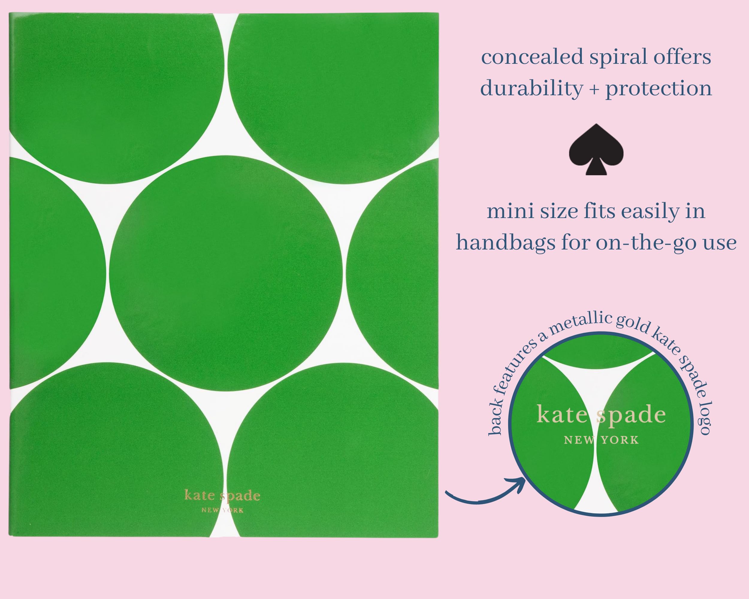 kate spade new york Small Concealed Spiral Notebook, 8.25" x 6.75" Journal Notebook with 112 Lined Pages, Joy Dot