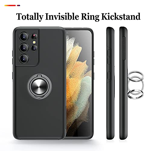 JAME for Samsung Galaxy S21 Ultra Case, [NOT for S21 or S21 Plus], Slim Soft Bumper Protective Case for Samsung S21 Ultra Case, with Invisible Ring Holder Kickstand for Galaxy S21 Ultra Case, Black
