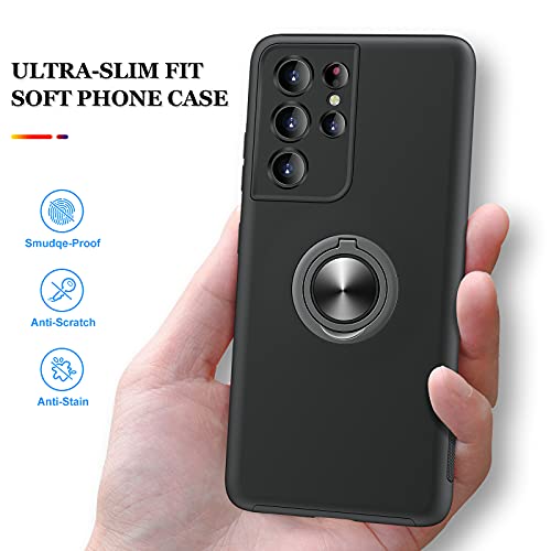JAME for Samsung Galaxy S21 Ultra Case, [NOT for S21 or S21 Plus], Slim Soft Bumper Protective Case for Samsung S21 Ultra Case, with Invisible Ring Holder Kickstand for Galaxy S21 Ultra Case, Black