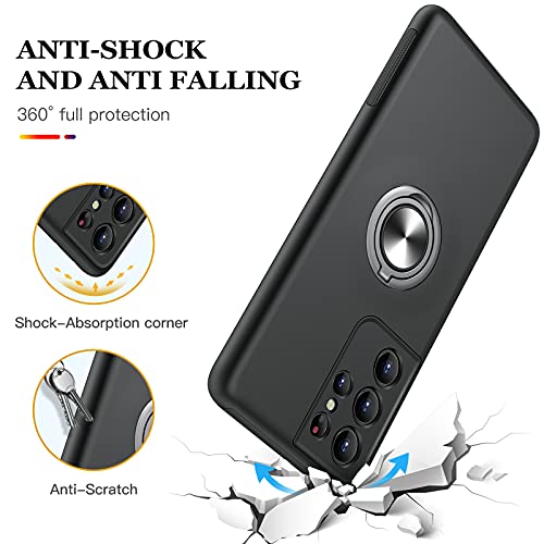 JAME for Samsung Galaxy S21 Ultra Case, [NOT for S21 or S21 Plus], Slim Soft Bumper Protective Case for Samsung S21 Ultra Case, with Invisible Ring Holder Kickstand for Galaxy S21 Ultra Case, Black
