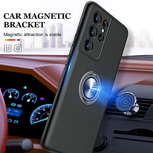 JAME for Samsung Galaxy S21 Ultra Case, [NOT for S21 or S21 Plus], Slim Soft Bumper Protective Case for Samsung S21 Ultra Case, with Invisible Ring Holder Kickstand for Galaxy S21 Ultra Case, Black