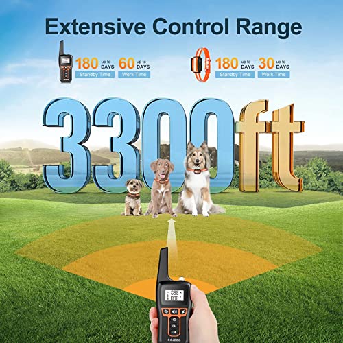 ROJECO Dog Training Collar with 3300FT Remote,IPX7 Waterproof Rechargeable Shock Collar for Large Medium Small Dog,3 Safe Training Modes with Beep,Vibration and Shock,Adjustable Electronic Dog Collar