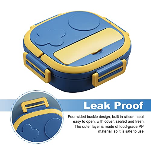 SYCOOVEN Bento Lunch Box, 550 ml Multi Grids Stainless Steel Lunch Box with Leakproof Lid & Spoon, Portable Durable Lunch Container for Kids Adults Toddler, Car, Home, School, Office(blue)